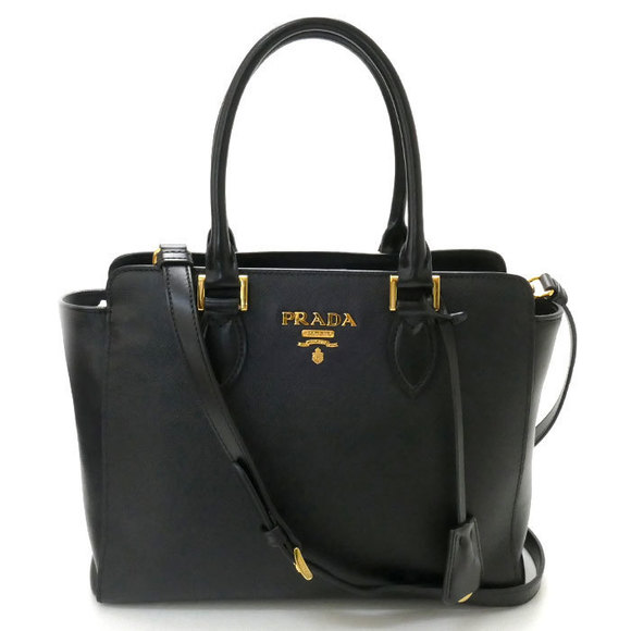 Prada | Bags | Prada Saffiano Leather 2way Shoulder Bag Black Gold ...